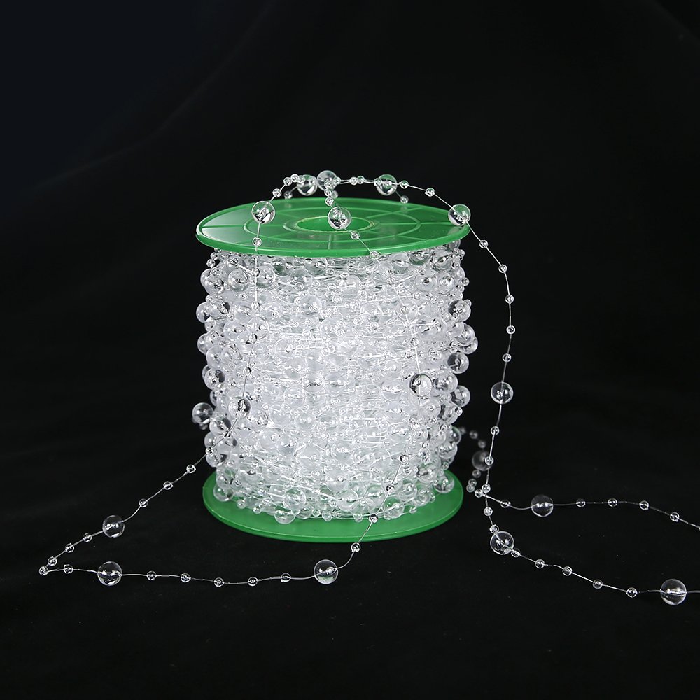 FQTANJU 200 Ft Acrylic Crystal Clear Beads String Roll, 8mm and 3mm Mixed, Party Garland Wedding Centerpieces Bridal Bouquet Crafts Decoration 60M