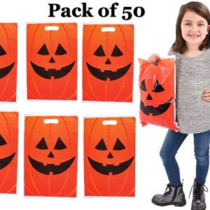 GiftExpress 50 Pieces 11" X 17" Jack O Lantern Trick or Treat Bag, Halloween Trick or Treat Bag, Halloween Party Goody Bags, Jack O Lantern Plastic Bags Bags, Halloween Goodie Bags