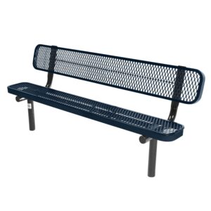 coatedoutdoorfurniture coated outdoor furniture heavy-duty outdoor bench thermoplastic coated, expanded metal, commercial-grade seating, made in america (inground with back, 6 ft, dark blue)