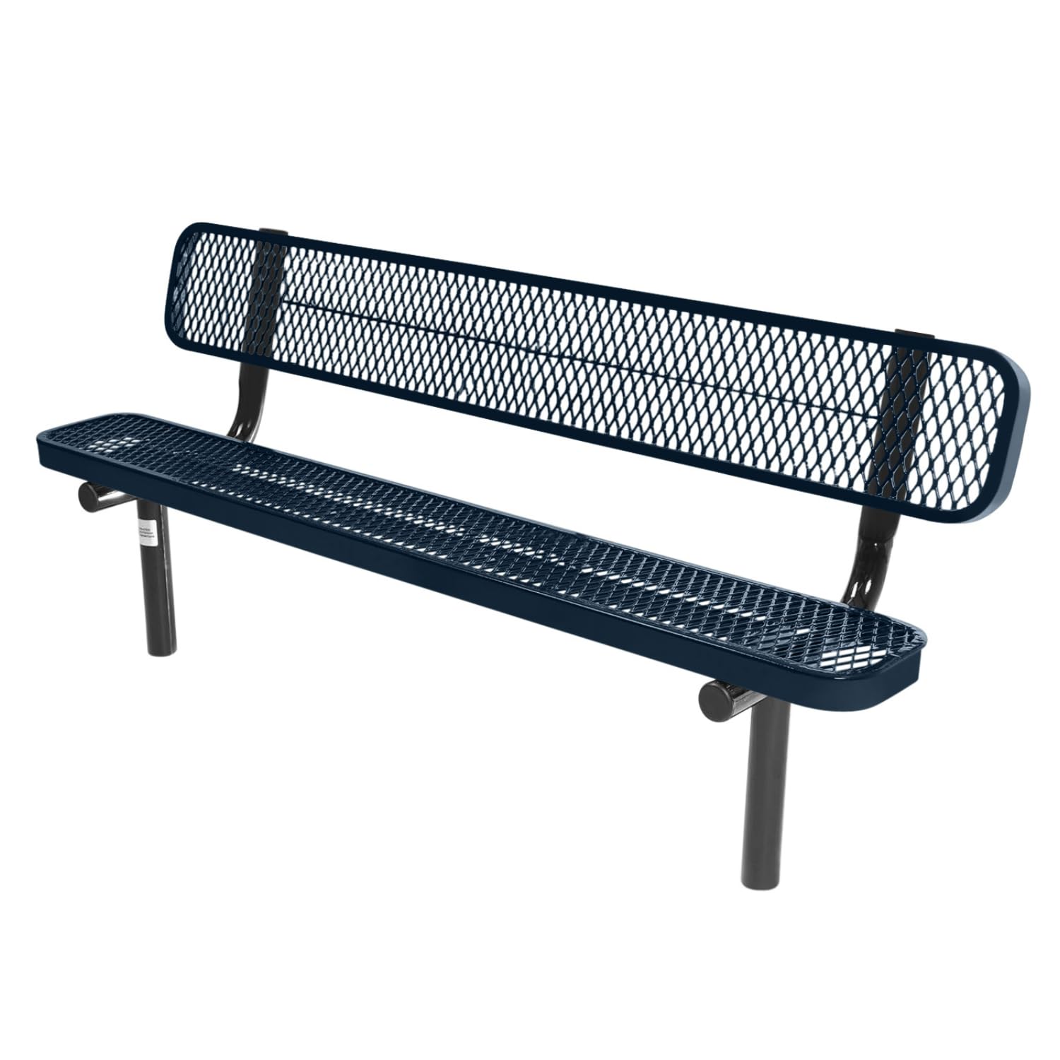 COATEDOUTDOORFURNITURE Coated Outdoor Furniture Heavy-Duty Outdoor Bench Thermoplastic Coated, Expanded Metal, Commercial-Grade Seating, Made in America (Inground with Back, 6 Ft, Dark Blue)