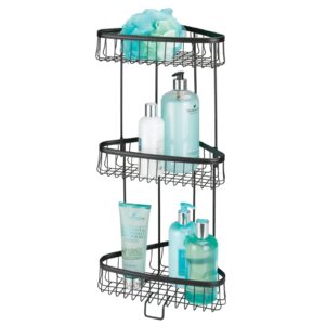 mdesign metal bathroom shelf unit - freestanding vertical storage for organizing and storing hand towels, body lotion, facial tissues, bath salts - 3 shelves, hyde collection - matte black