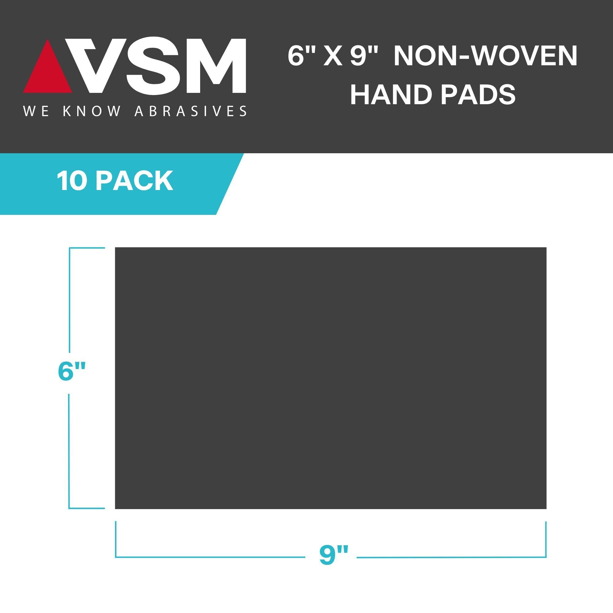 VSM 10-Pack: 6" x 9", Maroon - Very FIne, Non-Woven Hand Pad, Aluminum Oxide Grains, Rust and Oxidation Resistant, Multipurpose Abrasive Scrub Pad for Finishing and Cleaning