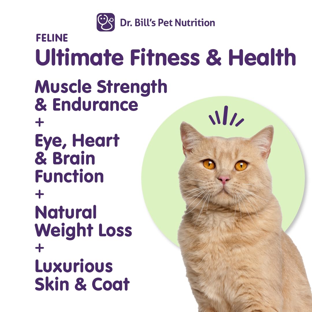 Dr. Bill’s Feline Ultimate Fitness & Health | Cat Multivitamin Supplement Powder for All Ages | For Wellness, Joint Health, Weight Control | Vitamins B1, B6, B12, D3, Omega 3s, Collagen, Biotin & More