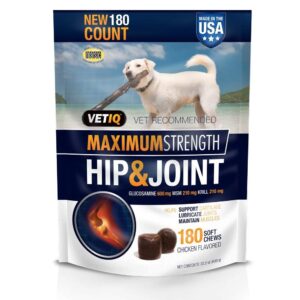 vetiq maximum strength hip & joint, 180 chicken flavored soft chews for dogs, 22.2 oz (pack of 3)