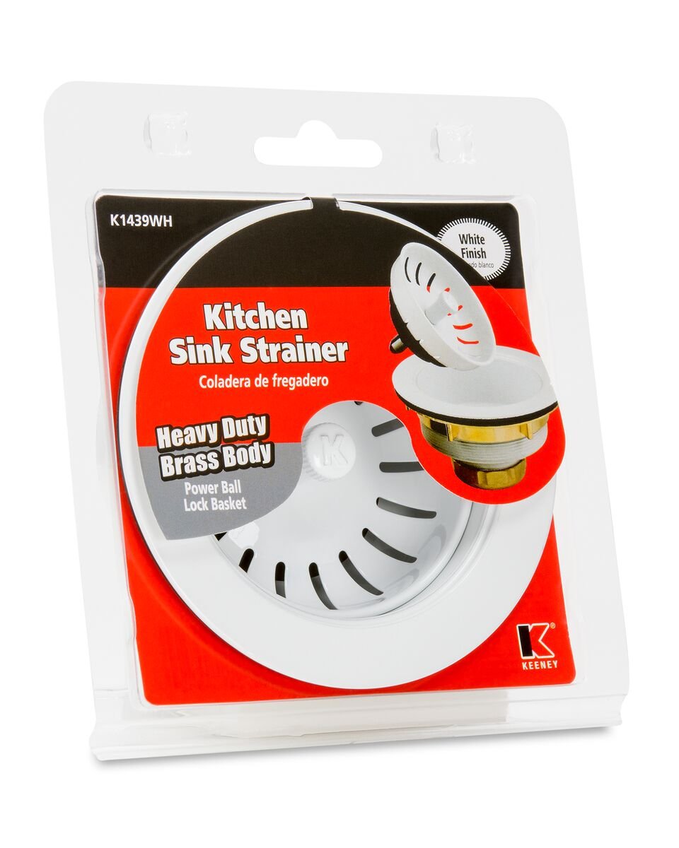 Keeney K1439WH Deep Thread Cast Brass Kitchen Sink Strainer, 3.5-Inch Opening, White