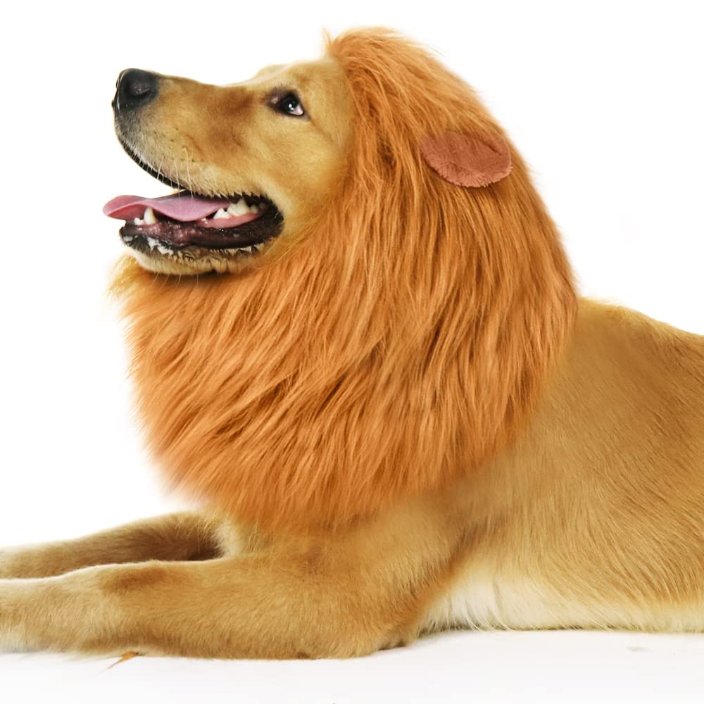 CPPSLEE Lion Mane for Dog Costumes, Dog Lion Mane, Realistic Lion Wig for Medium to Large Sized Dogs, Large Dog Halloween Costumes, Lion Mane for Dog, Halloween Costumes for Dogs (Brown)