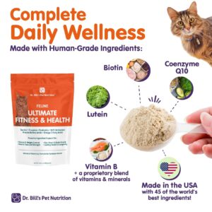 Dr. Bill’s Feline Ultimate Fitness & Health | Cat Multivitamin Supplement Powder for All Ages | For Wellness, Joint Health, Weight Control | Vitamins B1, B6, B12, D3, Omega 3s, Collagen, Biotin & More