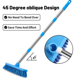 MEIBEI Floor Scrub Brush with Adjustable Long Handle-57 inch, Stiff Bristle Grout Brush Tub and Tile Brush for Cleaning Bathroom, Patio, Kitchen, Wall and Deck