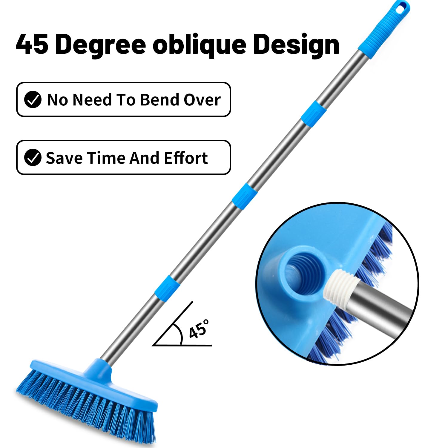 MEIBEI Floor Scrub Brush with Adjustable Long Handle-57 inch, Stiff Bristle Grout Brush Tub and Tile Brush for Cleaning Bathroom, Patio, Kitchen, Wall and Deck