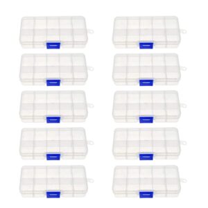 plastic compartment box with adjustable dividers, 10 grid clear component storage box, 5 x 2.5 inch craft tackle organizer storage containers box for crafts jewelry - 10 packs