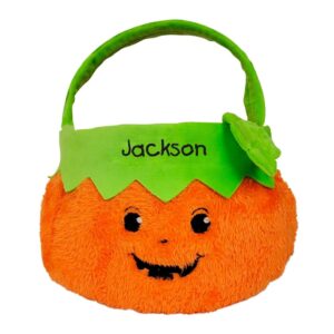 giftsforyounow pumpkin boy personalized trick or treat bag, personalized halloween basket, custom halloween bag, emboridered bag for candy