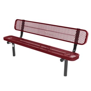 coatedoutdoorfurniture coated outdoor furniture heavy-duty outdoor bench thermoplastic coated, expanded metal, commercial-grade seating, made in america (inground with back, 6 ft, burgundy)