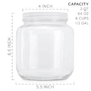 Cornucopia Brands Clear Half Gallon Wide-mouth Glass Jars (Metal Lids, 2-Pack), 64-Ounce / 2-Quart Capacity w/Metal Lids, BPA-Free