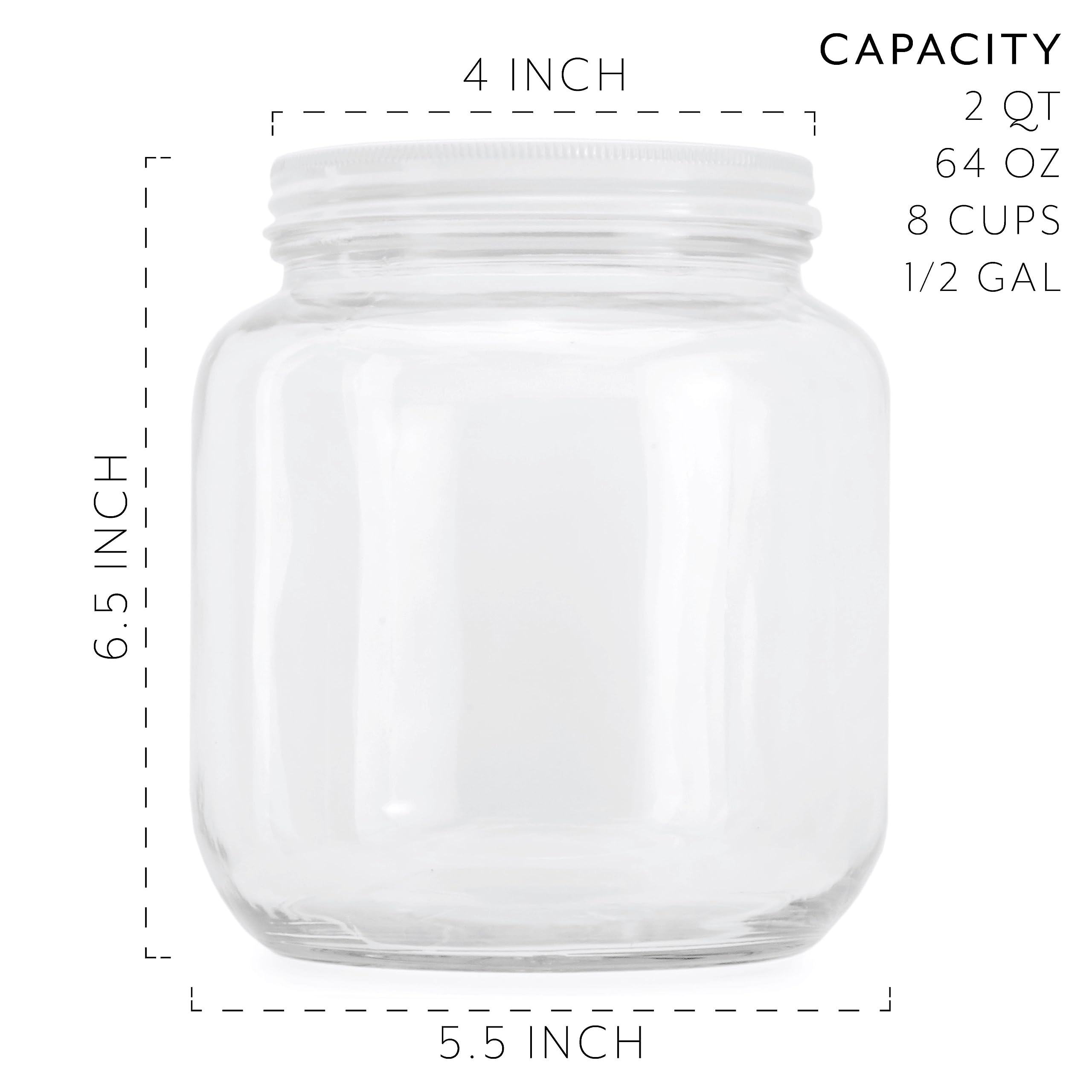 Cornucopia Brands Clear Half Gallon Wide-mouth Glass Jars (Metal Lids, 2-Pack), 64-Ounce / 2-Quart Capacity w/Metal Lids, BPA-Free