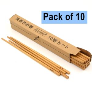 Bamber 10 Pairs Reusable Bamboo Chopsticks Set, 10 Inches Long Chopstick, Japanese Style