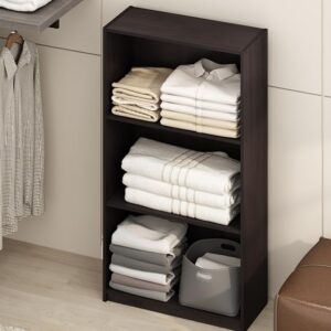 Furinno Basic 3-Tier Bookcase Storage Shelves, Dark Walnut