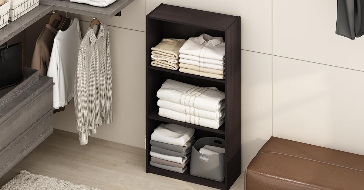 Furinno Basic 3-Tier Bookcase Storage Shelves, Dark Walnut