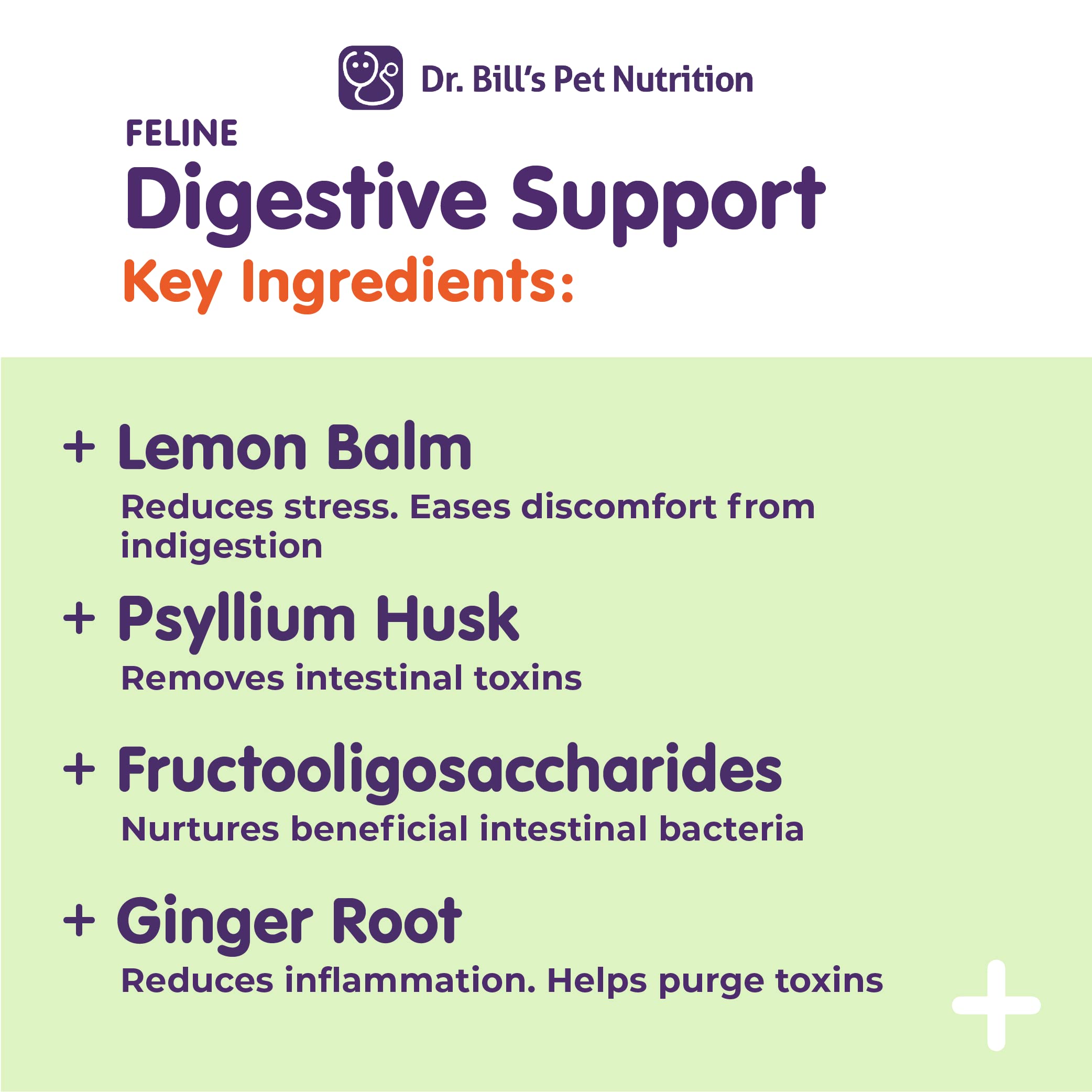 Dr. Bill's Feline Digestive Support Cat Prebiotics and Probiotics with Ginger Root, Psyllium Husk, Lemon Balm & More | 41 Active Ingredients for Better Digestion & Gut Health | Made in The USA