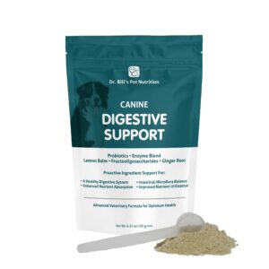 dr. bill’s canine digestive support | probiotics & prebiotics for dogs | gut health pet supplements | contains ginger root, psyllium husk, lemon balm and bifidobacterium