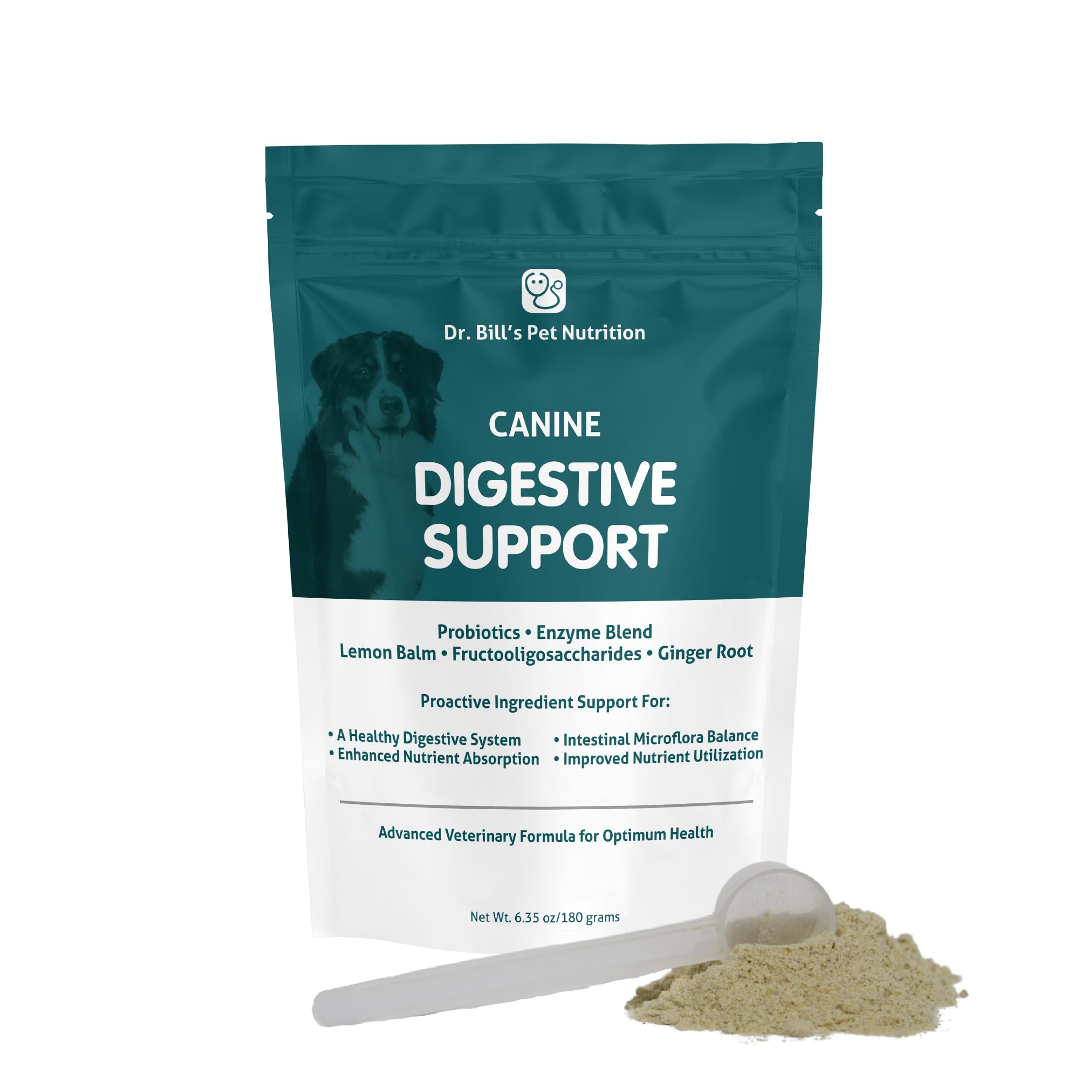 Dr. Bill’s Canine Digestive Support | Probiotics & Prebiotics for Dogs | Gut Health Pet Supplements | Contains Ginger Root, Psyllium Husk, Lemon Balm and Bifidobacterium