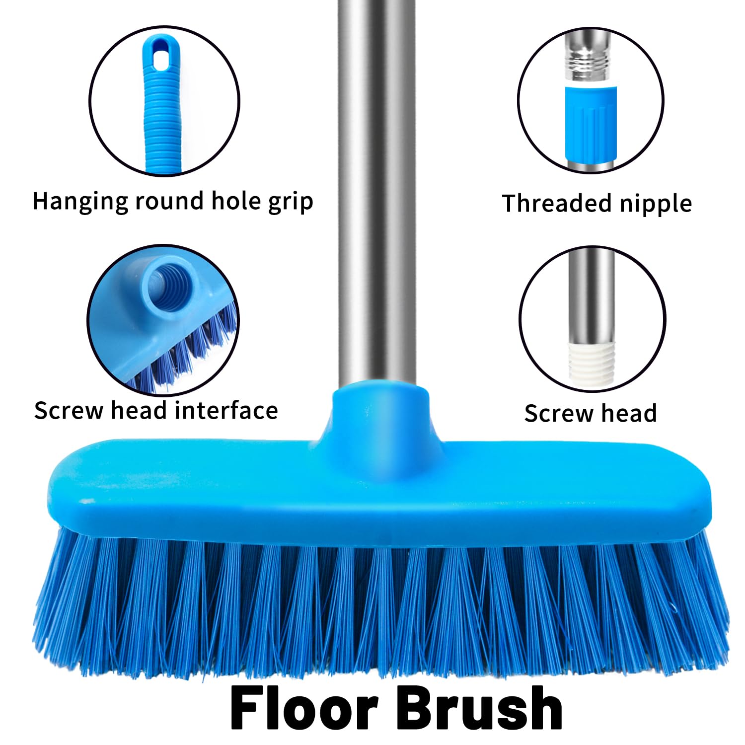 MEIBEI Floor Scrub Brush with Adjustable Long Handle-57 inch, Stiff Bristle Grout Brush Tub and Tile Brush for Cleaning Bathroom, Patio, Kitchen, Wall and Deck