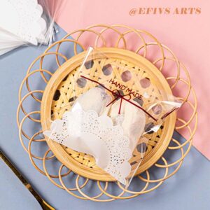 Efivs Arts 200pcs 5.5x5.5in Lovely Lace Bowknot Clear Biscuit Roasting Treat Present DIY Plastic Candy Individual Wrappers Self Adhesive OPP Cookie Bakery Decorating Favor Bags