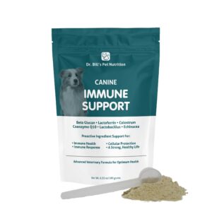 dr. bill’s canine immune support | immune support for dogs | colostrum for dogs | pet supplement | includes beta glucan, lactoferrin, colostrum, zinc, coenzyme q-10, and bifidobacterium