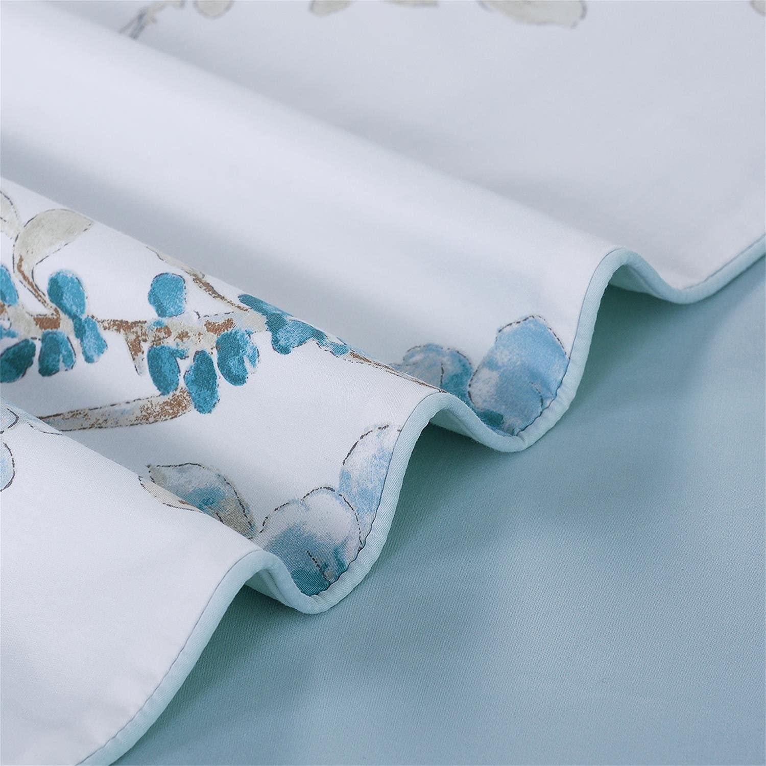 Brandream Blossom Floral Birds Duvet Cover Queen Size 100% Egyption Cotton Farmhouse Bedding Set White Blue Botanical Branches Flower Pattern