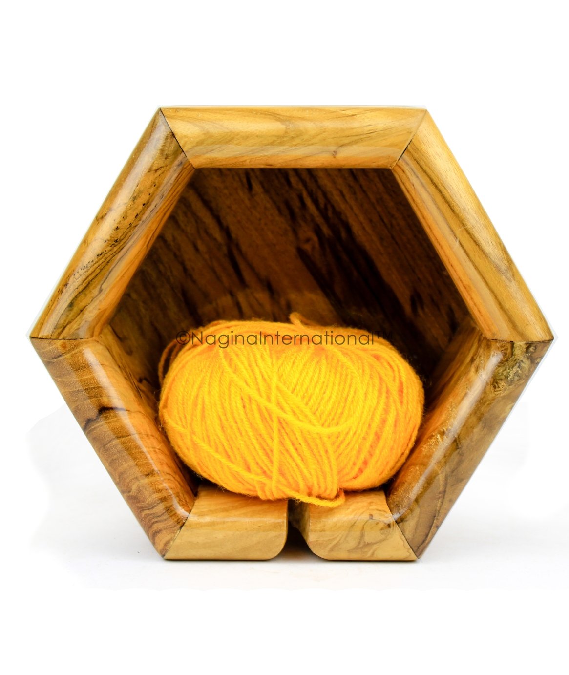 Nagina International Mahogany Handcrafted Premium Hexagonal Large Yarn Ball Storage Bowl | Skein Holder for Knitters | Knitting & Crocheting Art Craft Accessories (Large)