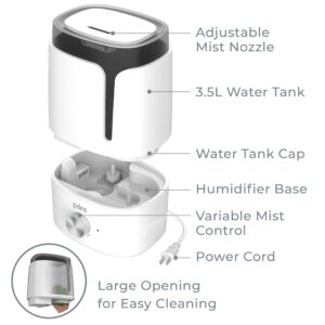 Pure Enrichment HUME Ultrasonic Cool Mist Humidifier - Easy-Clean 3.5L Tank Lasts up to 50 Hours; Whisper Quiet, & Auto Shut-Off for Large Living Rooms, Basements, Bedrooms, Nurseries, & Plants