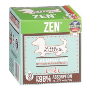 licks pill free zen small breed dog calming aid - zen calming aid supplements for aggressive behavior & nervousness - calming dog & puppy treats for stress relief & dog health - gel packets - 30 use