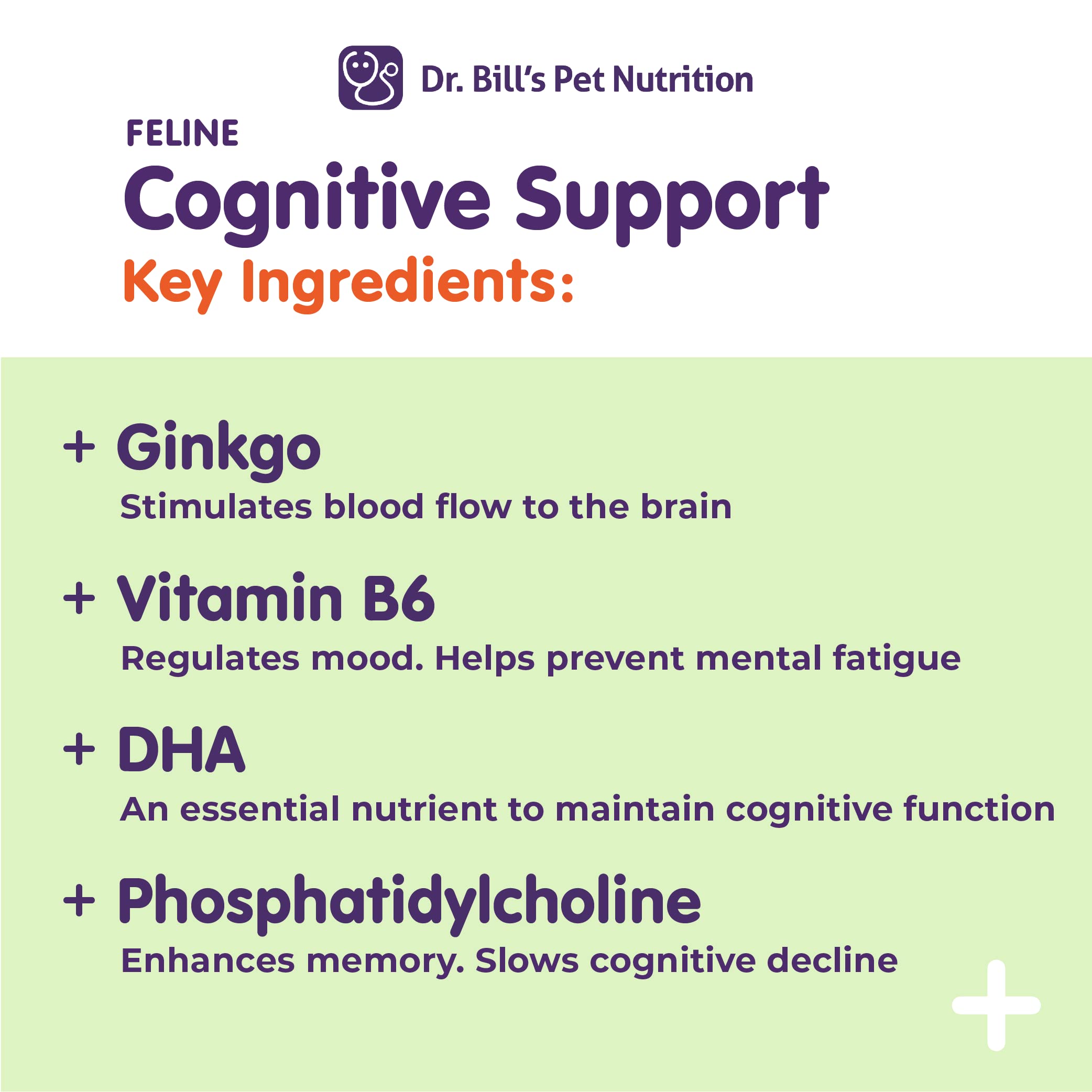 Dr. Bill's Feline Cognitive Support | Memory Support Supplement for Cats | Pet Supplement | Contains Gingko Biloba, L-Carnosine, Vitamin B-12, L-Glutamine, L-Tyrosine, and DHA