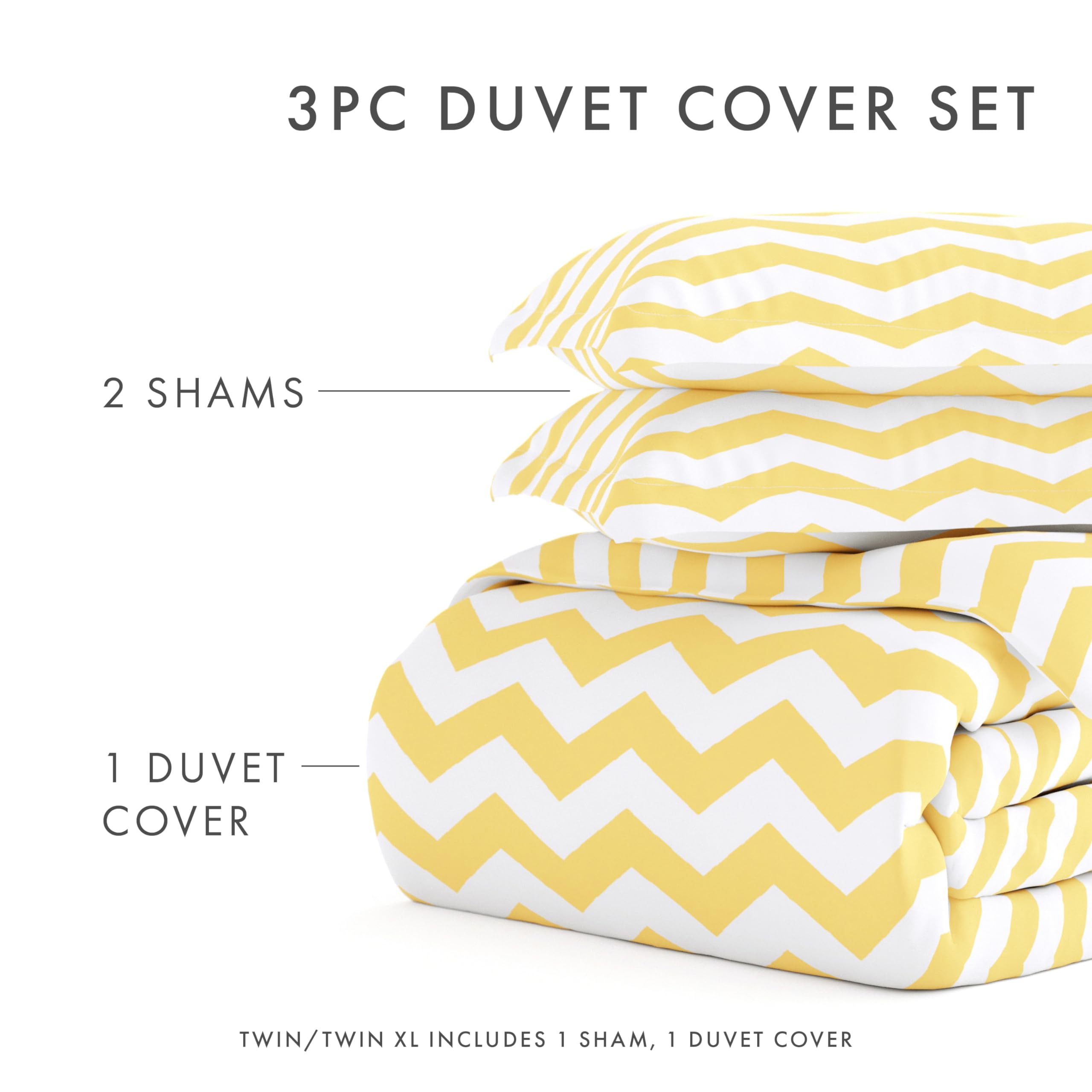 ienjoy Home Ultra Soft Arrow Patterned 3 Piece Duvet Cover Set, Twin, Yellow