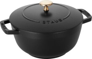 staub wa-nabe 40501-009 wanabe black l 20cm two-handed cast iron pot, rice cooking, 3 pieces, induction compatible