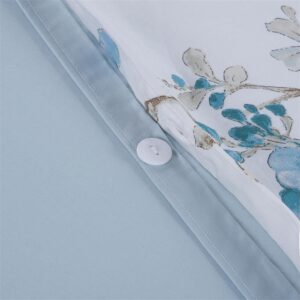 Brandream Blossom Floral Birds Duvet Cover Queen Size 100% Egyption Cotton Farmhouse Bedding Set White Blue Botanical Branches Flower Pattern