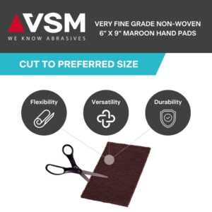 VSM 10-Pack: 6" x 9", Maroon - Very FIne, Non-Woven Hand Pad, Aluminum Oxide Grains, Rust and Oxidation Resistant, Multipurpose Abrasive Scrub Pad for Finishing and Cleaning