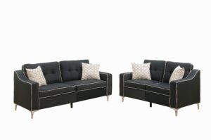 poundex bobkona masaccio sofa & loveseat, black