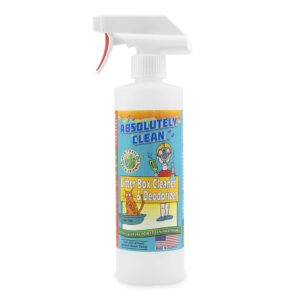 absolutely clean litter box cleaner and odor eliminator, eliminate odors quickly, neutralizes urine and feces odors in the air and the box, make litter last longer