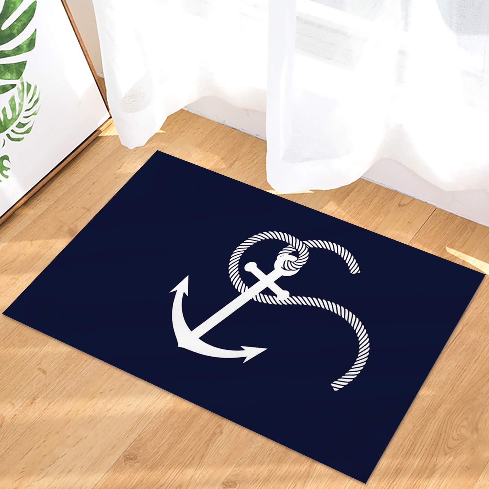 Libaoge Boat Mat/Rug White Nautical Anchor Navy Blue Door Mat Entrance Mat Indoor Rug, Floor Mat for Kitchen Bathroom Bedroom 16x24in