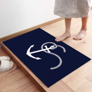 Libaoge Boat Mat/Rug White Nautical Anchor Navy Blue Door Mat Entrance Mat Indoor Rug, Floor Mat for Kitchen Bathroom Bedroom 16x24in