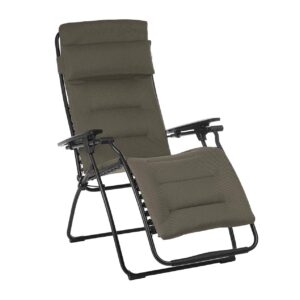 lafuma futura air comfort zero gravity chair xl series outdoor lounge relaxation with headrest, cushion, footrest and foot glides, taupe gray