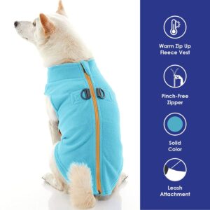 Gooby Zip Up Fleece Dog Sweater - Turquoise, Large - Warm Pullover Fleece Step-in Dog Jacket with Dual D Ring Leash - Winter Small Dog Sweater - Dog Clothes for Small Dogs Boy and Medium Dogs