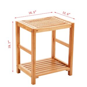 New Ridge Home Goods NewRidge Home Natural Bamboo Shower Seat, Shaving Stool, Spa Bath Bench with Storage Shelf