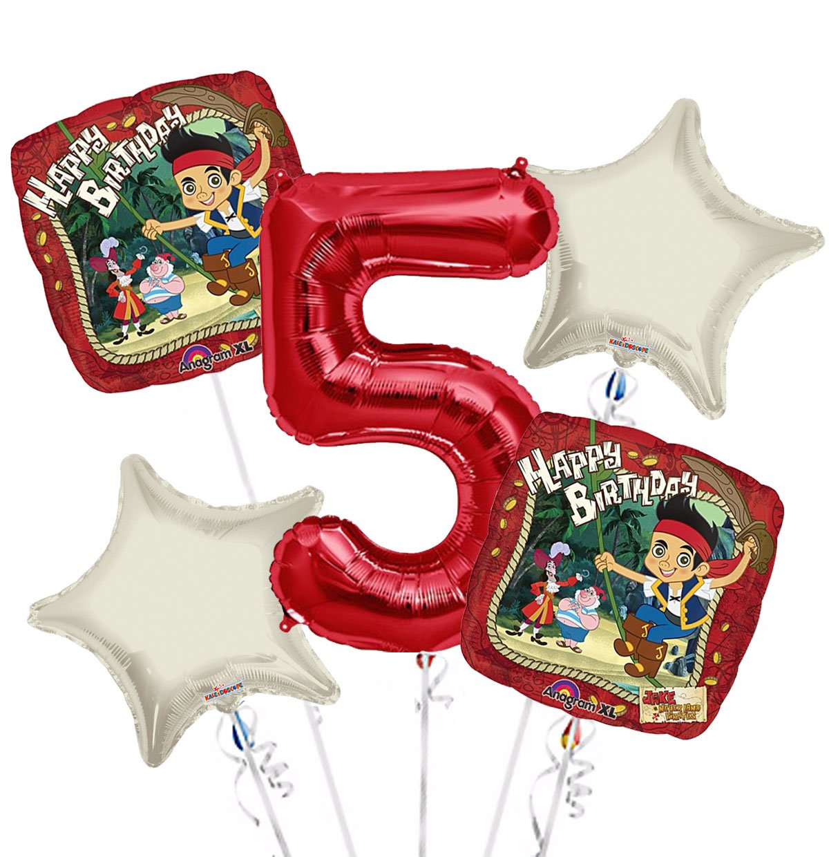 jake and the Neverland Pirates Balloon Bouquet 5th Birthday 5 pcs - Party Supplies