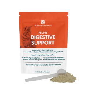 dr. bill's feline digestive support cat prebiotics and probiotics with ginger root, psyllium husk, lemon balm & more | 41 active ingredients for better digestion & gut health | made in the usa