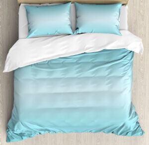 ambesonne ombre duvet cover set, open blue sky on a spring day inspired vivid blue colored modern nature design art, decorative 3 piece bedding set with 2 pillow shams, queen size, turquoise