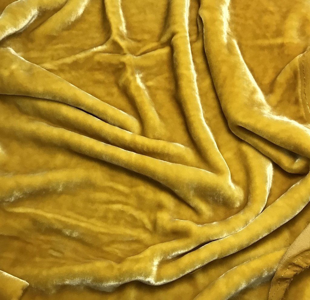 Honey Mustard Yellow - Hand Dyed Silk Velvet Fabric -Fat 1/4 18"x22"-