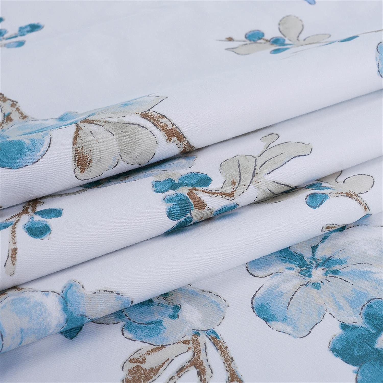 Brandream Blossom Floral Birds Duvet Cover Queen Size 100% Egyption Cotton Farmhouse Bedding Set White Blue Botanical Branches Flower Pattern