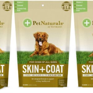 Pet Naturals of Vermont 3 Pack of Skin + Coat for Dogs, Skin and Coat Health Supplement, 30 Chews Per Pack