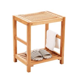 new ridge home goods newridge home natural bamboo shower seat, shaving stool, spa bath bench with storage shelf